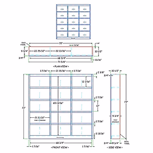 BOWERY HILL 72" Traditional Triple Wide Wood Bookcase with 12 Adjustable Shelves and 3 Fixed Shelves, Ready for Assembly, for Home/Office Use, in Cherry Finish