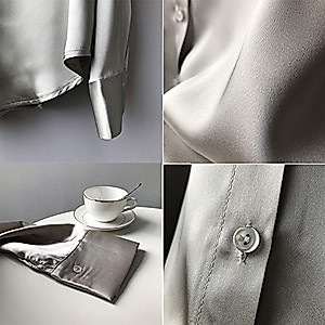 Pantete Womens Satin Silk Button Down Shirt Long Sleeve Casual Office Blouse Top Breathable & Silky White