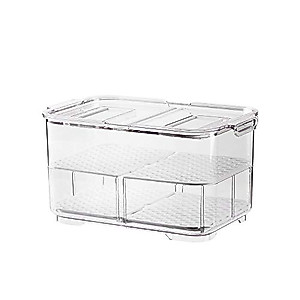 SANNO Refrigerator Food Storage Containers Stay Fresh,Food Storage Container Bin Stackable Refrigerator Freezer Organizer Fresh Keeper Drawers with Vented Lids and Removable Drain Tray