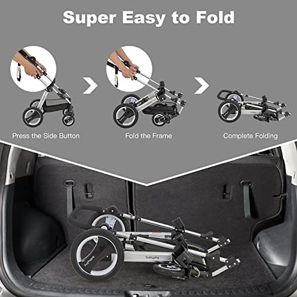 BABY JOY Baby Stroller, 2-in-1 Convertible Bassinet Reclining Stroller, Foldable Pram Carriage with 5-Point Harness, Including Cup Holder, Foot Cover, Diaper Bag, Aluminum Structure, Gray