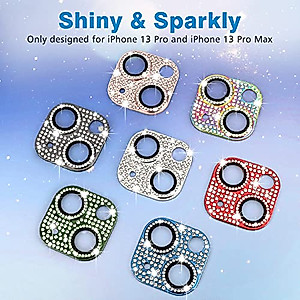 Hsefo for iPhone 13 & iPhone 13 Mini Camera Lens Protector, Bling 3D Rhinestone Sparkle Diamond 9H Tempered Glass Camera Cover Anti Scratch Shockproof Metal Lens Screen Full Protective Cover