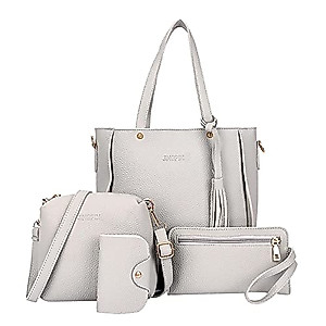 2023 NEW Upgrade Handbags Wallet Tote Bag Shoulder Bag Top Handle Satchel Purse Set 4pcs (Gray)