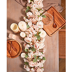 Anna's Whimsy 6.07FT Rose & Cherry Blossom Garland, Silk Artificial Flower, Flower Hanging Vines for Wedding Arch Party Table Home Garden Outdoor Kawaii Decor