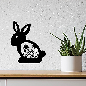 CREATCABIN Metal Wall Art Rabbit Decor Wall Hanging Plaques Ornaments Iron Wall Art Sculpture Sign for Indoor Outdoor Home Living Room Kitchen Garden Office Decoration Gift Black 9.4 x 7.9inch