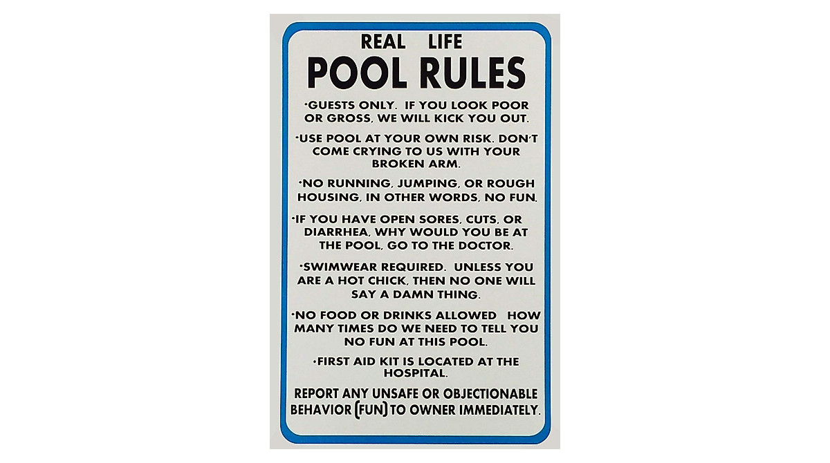 Funny Pool Rules Aluminum Sign for Indoor & Outdoor
