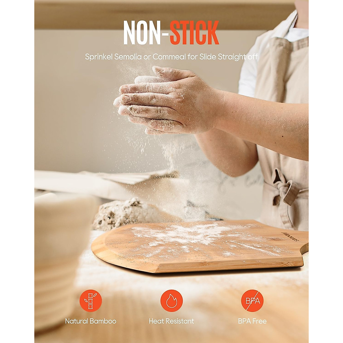 Pizza Peel 12 Inch, Natural Bamboo Pizza Peel Pizza Paddle Spatula Oven Accessory for Large Wood Pizza Board For Transferring & Serving, Wood Pizza Cutting Board for Cheese Bread Fruit Vegetabl