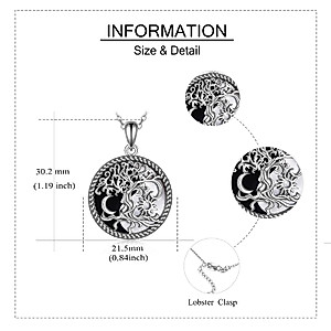 URONE S925 Sterling Silver Yin Yang Tai Chi Pendant Necklaces Tree of Life Necklace Tree of Life Jewelry for Men Women