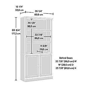 Sauder Miscellaneous Bookcase with Doors, L: 35.28" x W: 13.23" x H: 69.76", Grand Walnut finish