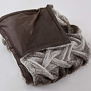 Amrapur Overseas Faux Fur Reverse to Flannel Oversized Braided Throw Taupe