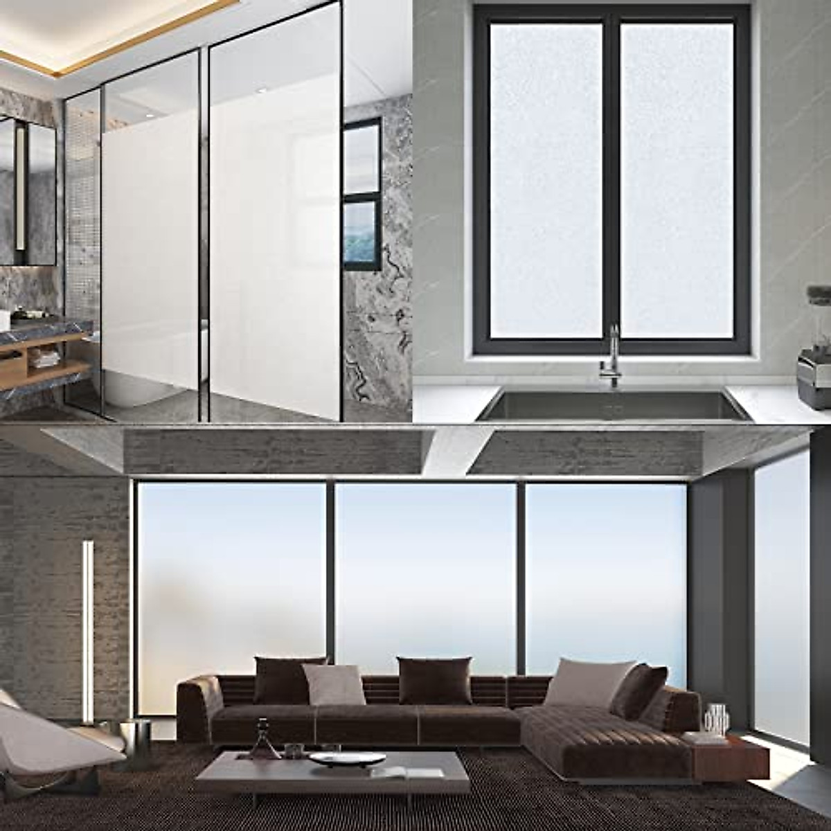 LONGYONG Window Privacy Film Frosted Glass Static Cling Window Film Non-Adhesive Frosted Window Film for Bathroom Home Office 23.6x118 Inches Pure