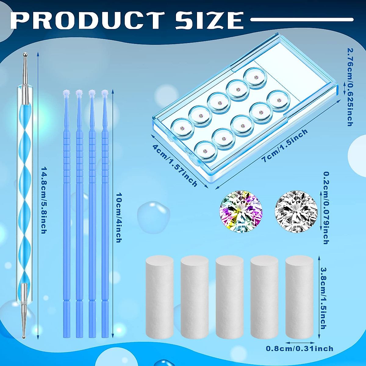 61 Pcs Tooth Gem Kit DIY Teeth Jewelry Dental Teeth Gems Reflective Teeth Diamonds Kit Artificial Crystal Tooth Ornaments Jewel with Applicator Sticks Dot Drill Pen Cotton Sticks(White,Colorful,Blue)