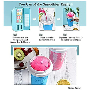 DIY Slushie Maker Cup, Quickly Frozen Cup Cooling Maker Cup, Portable Icy Silicone Cup Homemade Milk Shake Ice Cream Maker for Children and Family(Blue)