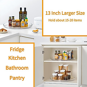 vacane 2-Pack 13Inch Lazy Susan Cabinet Organizer, Plastic Rotating Organizer Spice Rack Condiment Organizer for Pantry, Countertop, Cupboard, Refrigerator-Clear