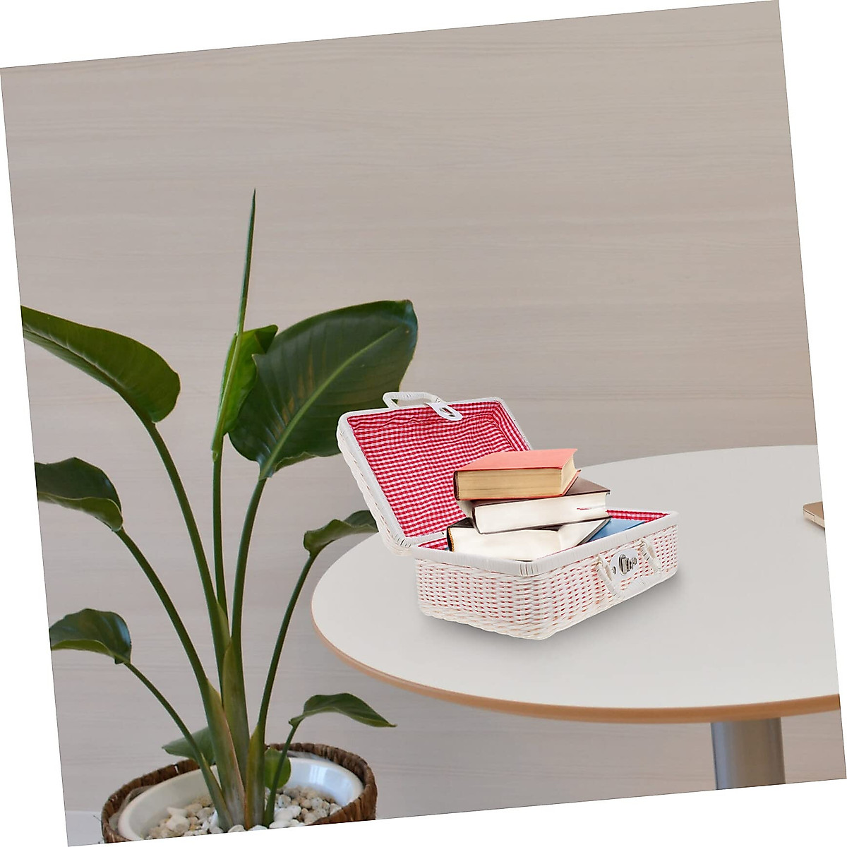 COLLBATH Rattan Suitcase Woven Baskets 1pc Seagrass Storage Baskets Wicker Storage Box Retro Handwoven Box Cosmetic Travel Plastic White Woven Box Bread Container Wicker Basket with Lid