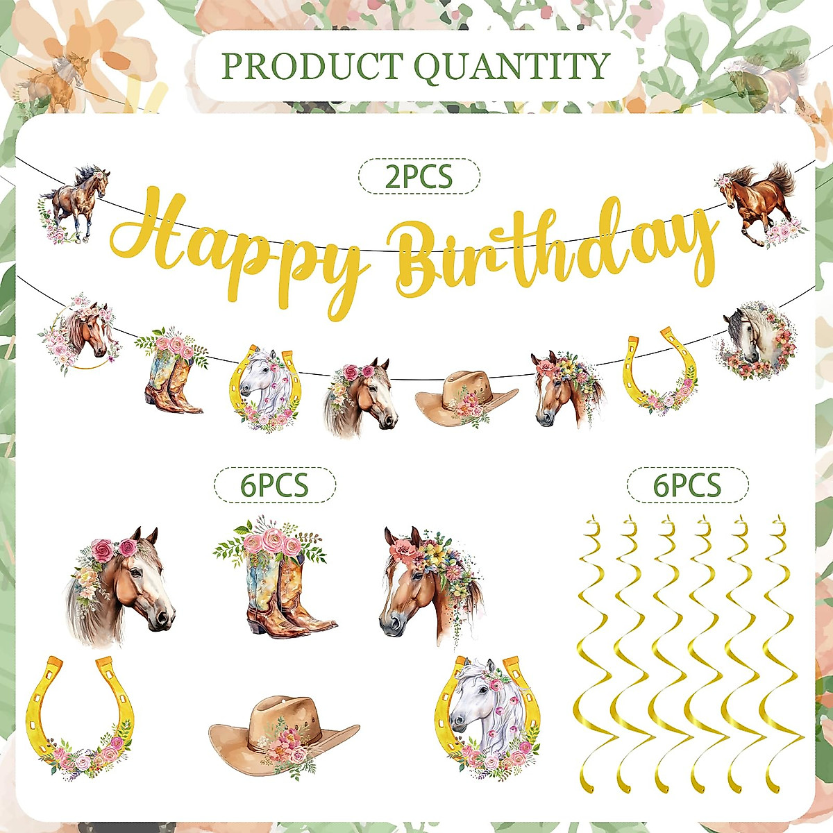 Horse Themed Birthday Party Decorations - NOVBAUB 21PCS Cowgirl Happy Birthday Party Decorations Banner Hanging Swirls Western Cowgirl Hat Boots Horseshoe Horse Party Streamers Decor Supplies