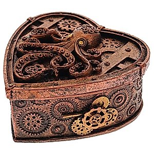 Top Brass Steampunk Octopus Heart Shaped Small Trinket Stash Jewelry Box Figurine - Unusual Eclectic Gothic Decor (Rustic Copper)