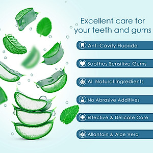 AloeSense Natural Fluoride Toothpaste and Extra Sensitive Toothbrush, ADA Approved Mint Toothpaste with Aloe Vera and Allantoin and Ultra Soft Toothbrush, 2ct Toothpaste + 1ct Toothbrush (3pcs)