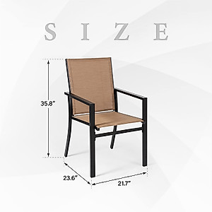 Anmutig Patio Dining Chairs Set of 2 with Textilene mesh Fabric, Outdoor Space Saving Lawn Chairs for Porch Garden Backyard Poolside Sling Chairs,Brown & Black