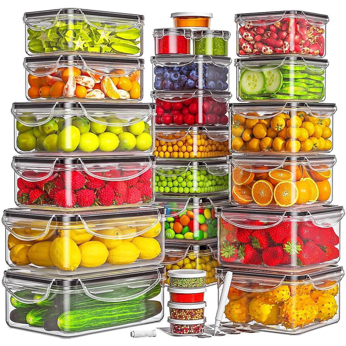 HOMETALL 50-Piece Food Storage Containers with Lids (25 Containers & 25 Lids), Airtight Reusable Meal Prep Containers for Lunch, Plastic Kitchen Storage Containers with Labels & Marker Pen