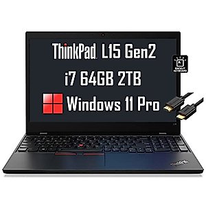 Lenovo ThinkPad L15 Gen 2 15.6" FHD (Intel 4-Core i7-1165G7, 64GB RAM, 2TB PCIe SSD) IPS Business Laptop, Anti-Glare, Backlit Keyboard, Wi-Fi 6E, Thunderbolt 4, Webcam, Free HDMI Cable, Win 11 Pro