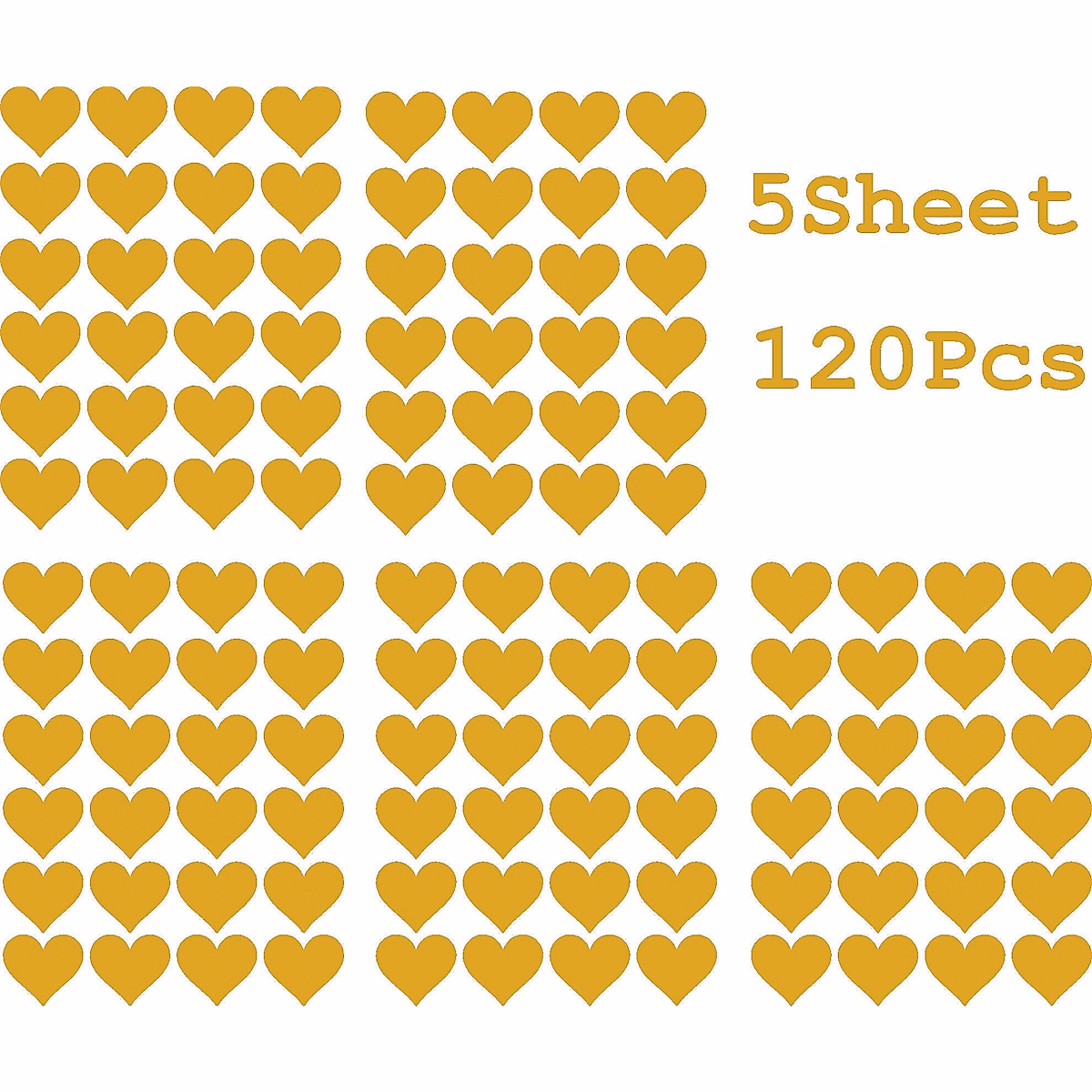 Gold Heart 2inchx120 Pieces Wall Decal Vinyl Sticker for Baby Kids Children Boy Girl Bedroom Decor Removable Nursery Decoration (Gold)