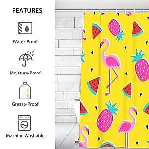 Aglebo Pineapple Flamingos Watermelon Shower Curtain Fabric Shower Curtain Set with 12 Hooks Water-Proof 72 * 72 Inches for Bathroom Beach Caravan Hotel