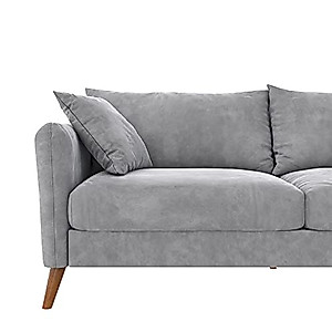 Novogratz Magnolia 3 Seater Sofa with Pillows, Pocket Coil Seating, Light Gray Velvet