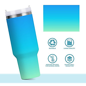 MCHIVER Blue Gradient 30 oz Tumbler with Handle and Straw Stainless Steel Vacuum Water Bottle Leak-proof Travel Coffee Mug Insulated Tumbler for Office Car Home