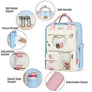 Backpack for Girls,Kawaii Backpack,Pin Display Backpack with Cute Pins,Kids School Bag,Heart Ita Backpack,Cute Aesthetic Bookbag for Teen Girls,Japanese Backpack for Elementary Middle School Girls