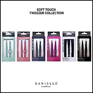 Danielle Creations Soft Touch Slant and Point Stainless Steel Tweezers, Pink