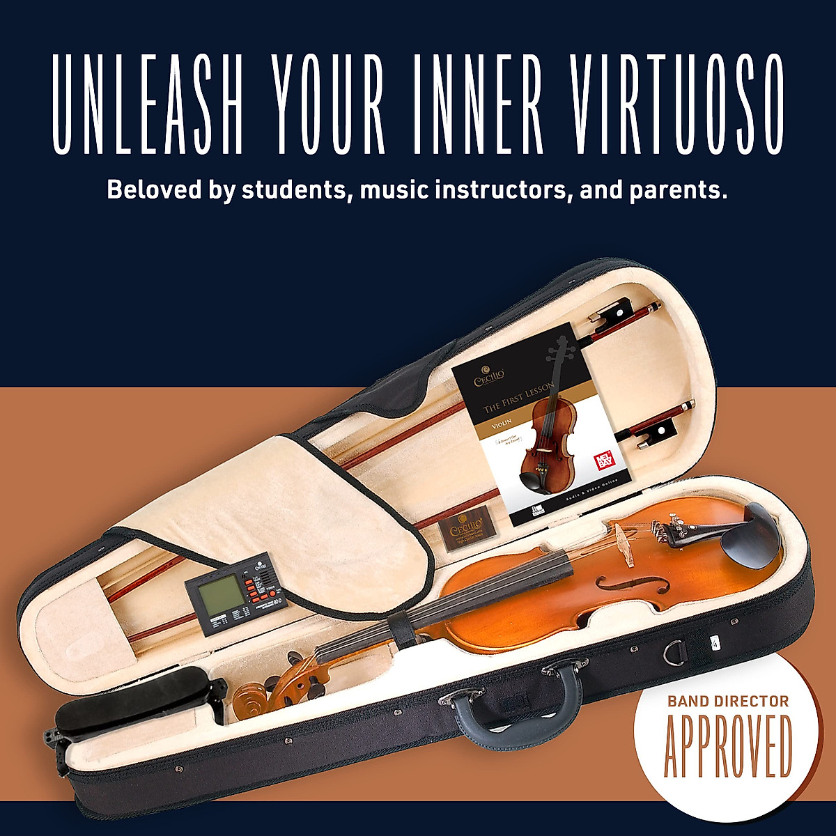 Cecilio CVN-300 Solidwood Ebony Fitted Violin with D'Addario Prelude Strings, Size 4/4 (Full Size)