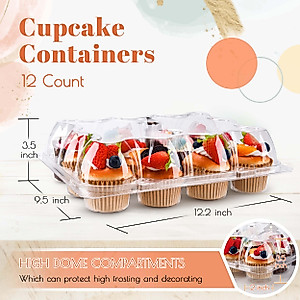 NPLUX 12 Count Cupcake Containers 12 Pack Cupcake Holders with Detachable Tall Dome Lids Clear Plastic Stackable Cupcake Boxes for 144 Cupcakes, BPA Free, Standard Size