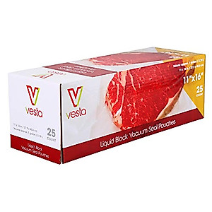 Vesta Precision Liquid Block Vacuum Seal Pouches - Clear and Embossed Vacuum Sealer Bags - Great for Food Storage and Sous Vide - 11 x 16 inches - 25 Vacuum Seal Bags Per Box