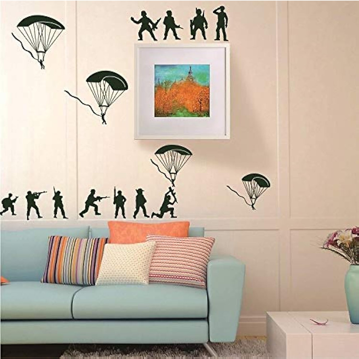 Wall Stickers for Schools, Kids Rooms, Nurseries Quote Small Army Men Bucket of Soldiers, Paratroops for Home Decoration Vinyl Decal and Decor