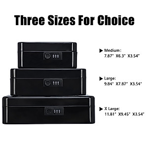 KYODOLED Medium Cash Box with Combination Lock Safe Metal Money Box with Money Tray for Security Lock Box 7.87"x 6.30"x 3.54" Black Medium