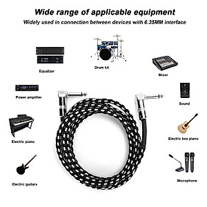 Hilitand Guitar Cable - 6.35MM Male Head Audio Guitar Cable 10ft Electric Guitar Amplifier Cord - Right Angle to Right Angle 1/4 Inch Instrument Cable Guitar Amp Cable(Black-White)