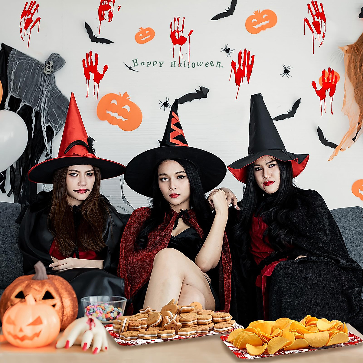 Rtteri 10 PCS Halloween Serving Trays Party Decorations 11 x 7.5 Halloween Food Trays Bloody Handprint Spooky Tray Bloody Paper Trays for Halloween Dessert Cupcake Birthday Party Tableware Supplies