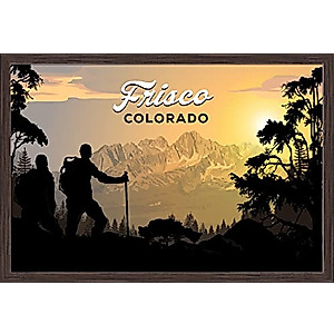 Frisco, Colorado, Hiker and Mountain Scene (24x36 Giclee Fine Art Print, Recycled Wood Frame, Espresso Brown)