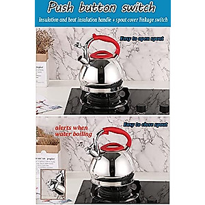 Stovetop Tea Kettle Whistling Teapot Tea Kettle Stainless Steel Whistling Kettle 3L Hot Water Boiler Kettle Kitchen Stovetop Hot Kettle Tea Kettle Teapot Stove Top Kettle Tea Pot ( Color : Red , Size