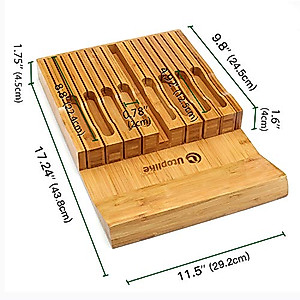 Utoplike In-Drawer Bamboo knife block, Drawer Knife Set Storage, Knife Organizer and Holder with Slots for 16 Knives and 1 Sharpening Steel (Not Included)-Kitchen Drawer, Counter Top
