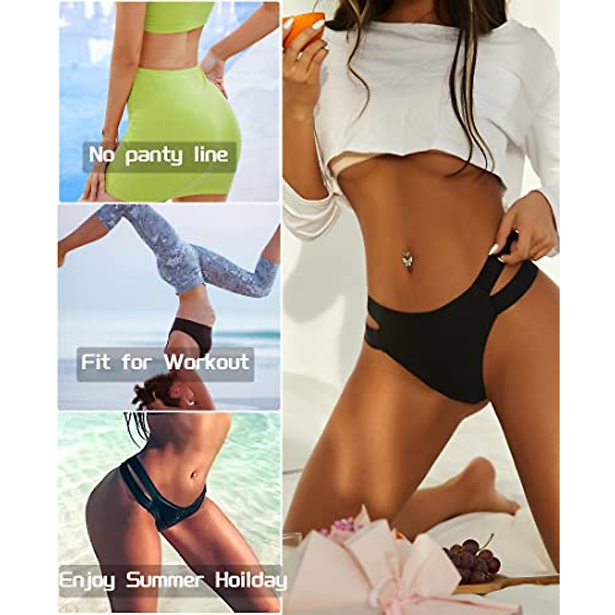 Knowyou Seamless Underwear for Women Sexy Bikini Panties No Show High Cut Hipster Stretch Straps Cheeky Panty for Ladies 6 Pack-A-L