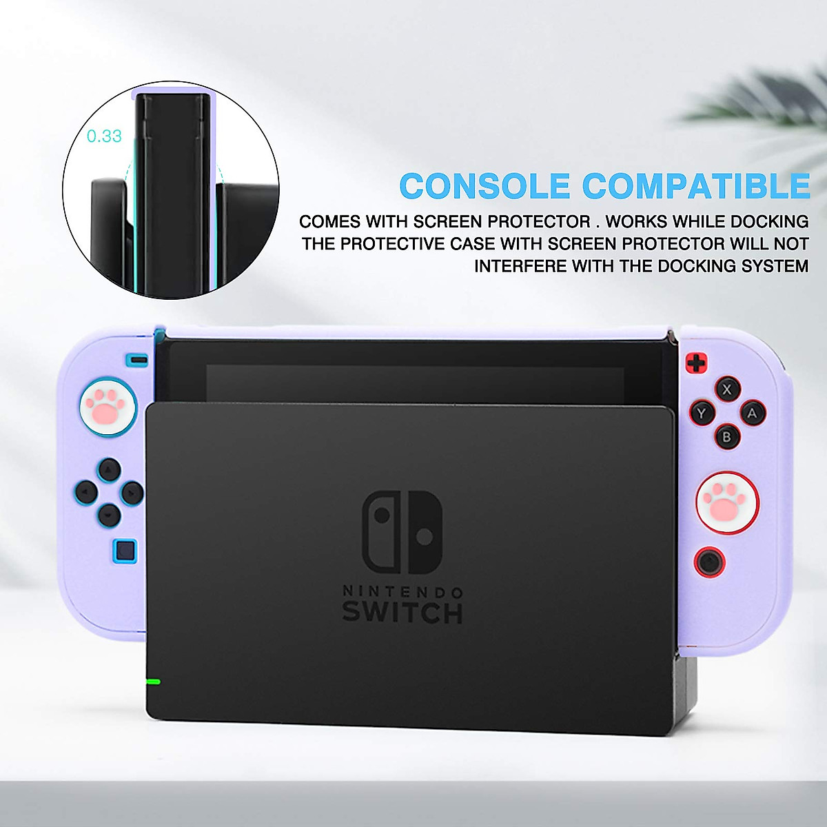 DLseego Switch Full Protective Case Cover Design for Nintendo Switch Joy-Con Controllers with Glass Screen Protector, Anti-Scratch [Baby Skin Touch] Grip Cover - Purple