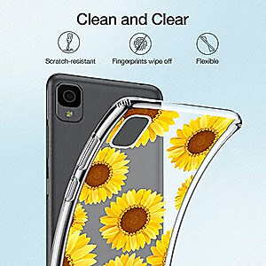 HAIJ (3 Pack) for TCL 30Z Case, Shock-Absorption Anti-Scratch Crystal Clear Soft TPU Bumper Protective Phone Case Cover for Alcatel TCL 30Z 30 Z 4G LTE T602DL, White Flower, Sun Flower, Purple Flower