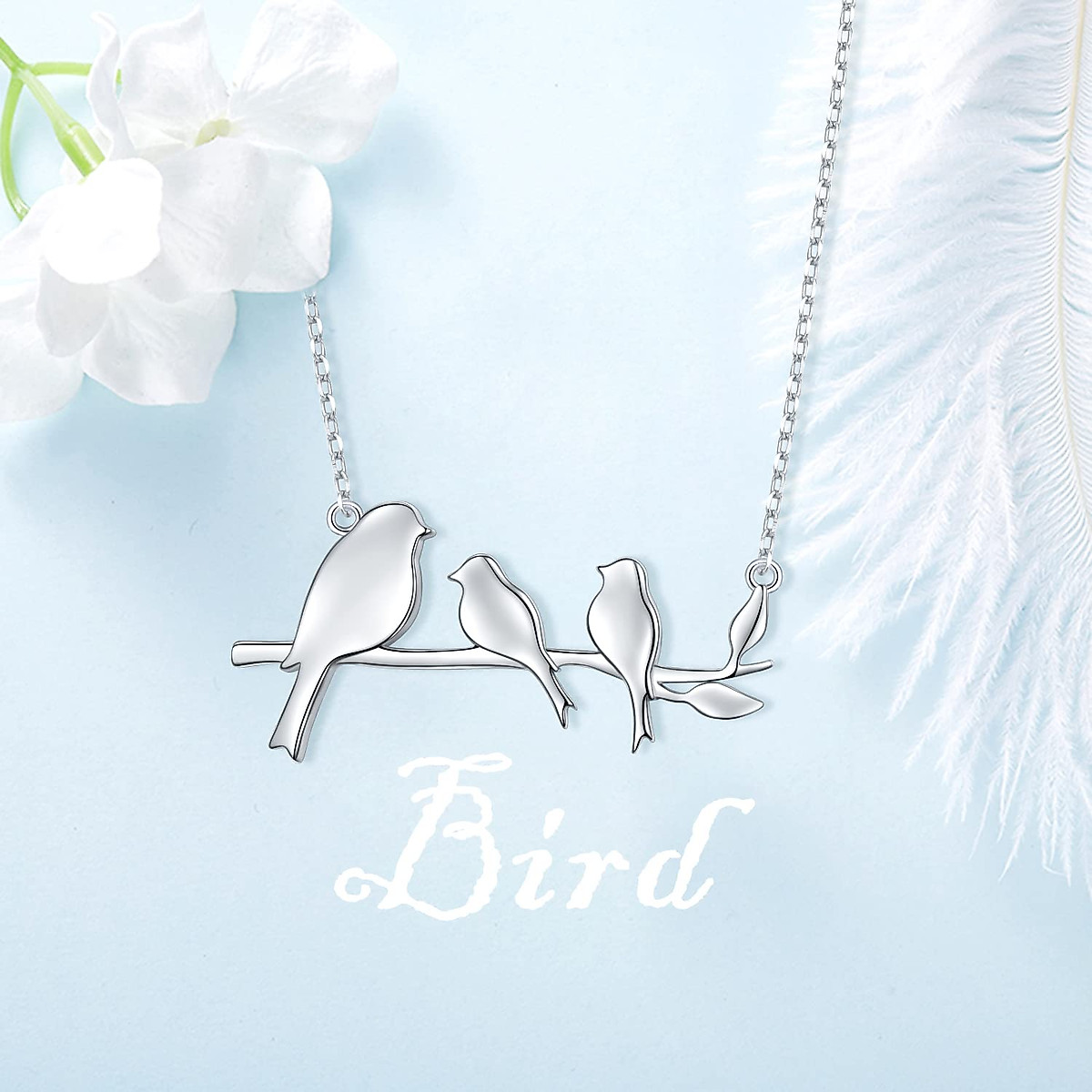 DAOCHONG 925 Sterling Silver 3 Birds on A Branch Necklace Mom and Babies Mother and Children Necklaces for Women Birthday Christmas (3 Birds - Sterling Silver)