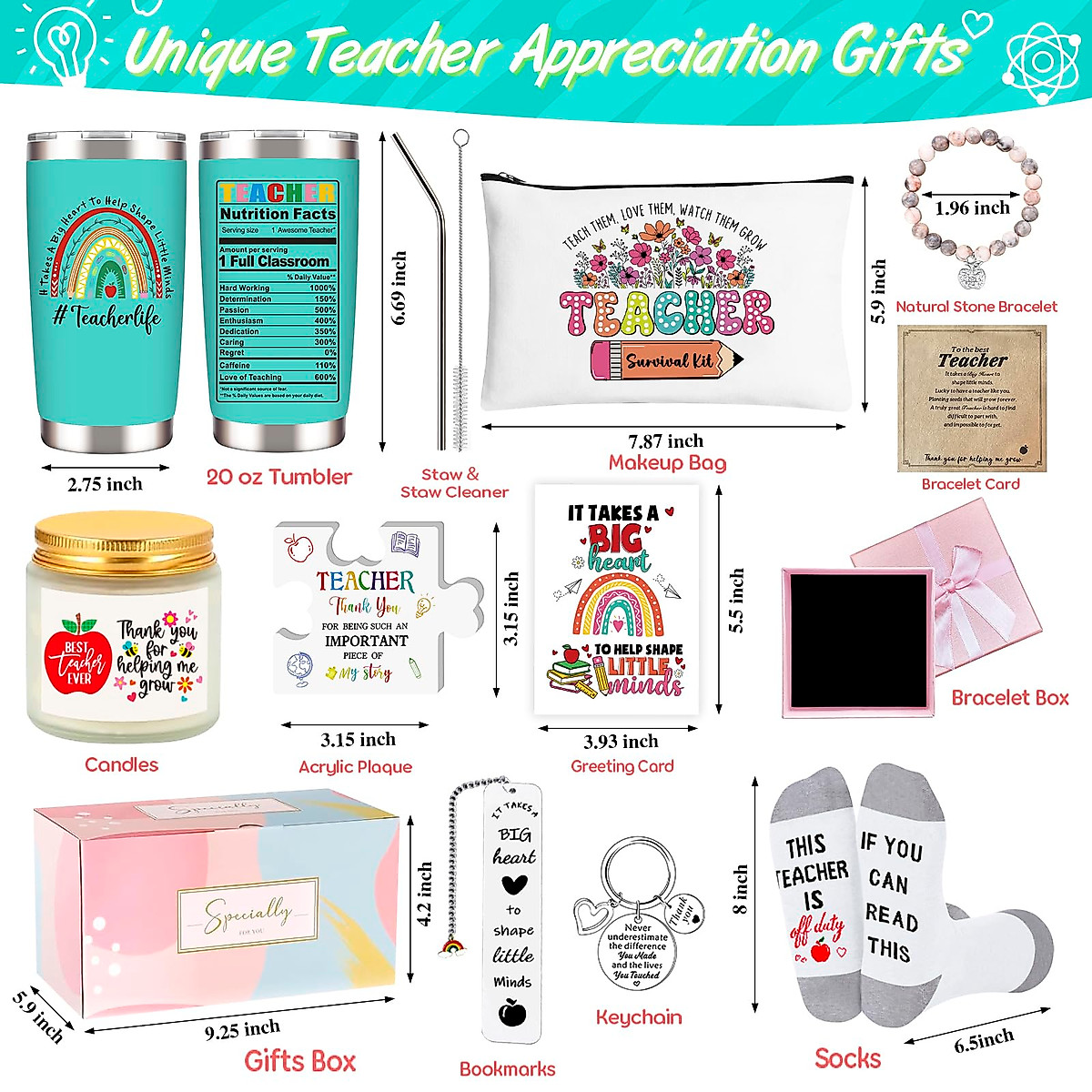 Teacher Appreciation Gifts for Women, Teacher Gifts, Teacher Christmas Gifts, Back to School Gifts, Teacher Birthday Gifts, Retirement, Thank You Gifts for Teachers, 20 OZ Teacher Tumbler Gifts Basket