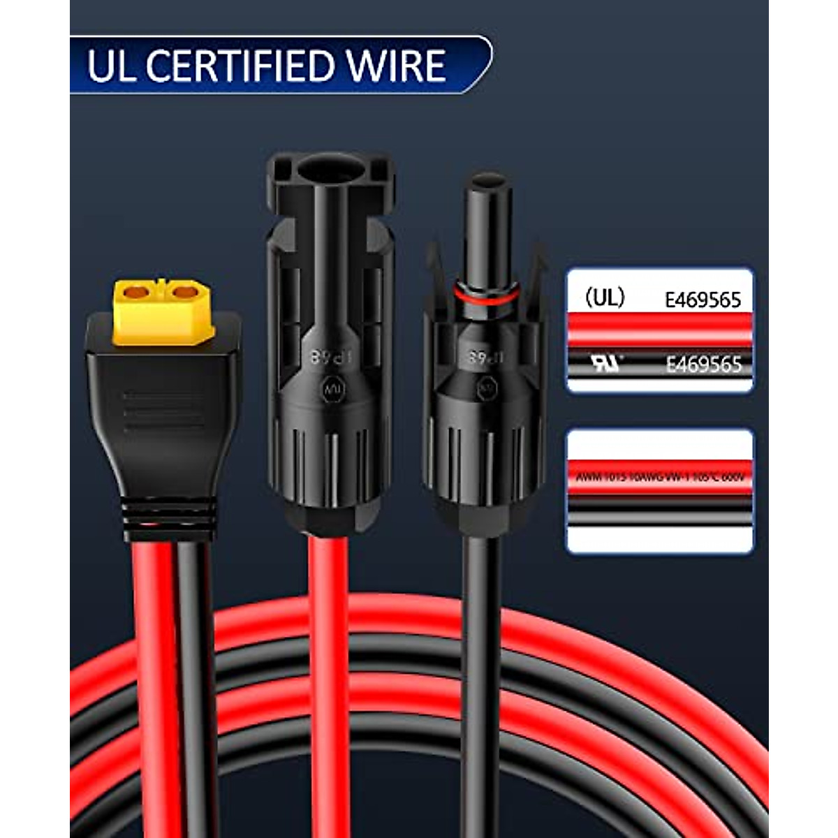 ELECTOP 10AWG Solar Connector to XT60 Adapter Connector Extension Cable, XT60 Plug Female Connector Solar Panel Connector Adapter Battery Charger Cable for Portable Power Station Solar Generator RV