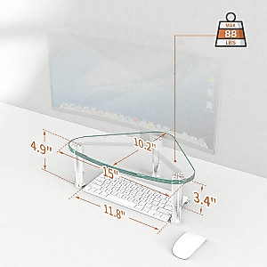 Hemudu Clear Glass Computer Monitor Riser / Triangle Desktop Universal Corner Stand for Computer Monitor & Laptop HD01T-003