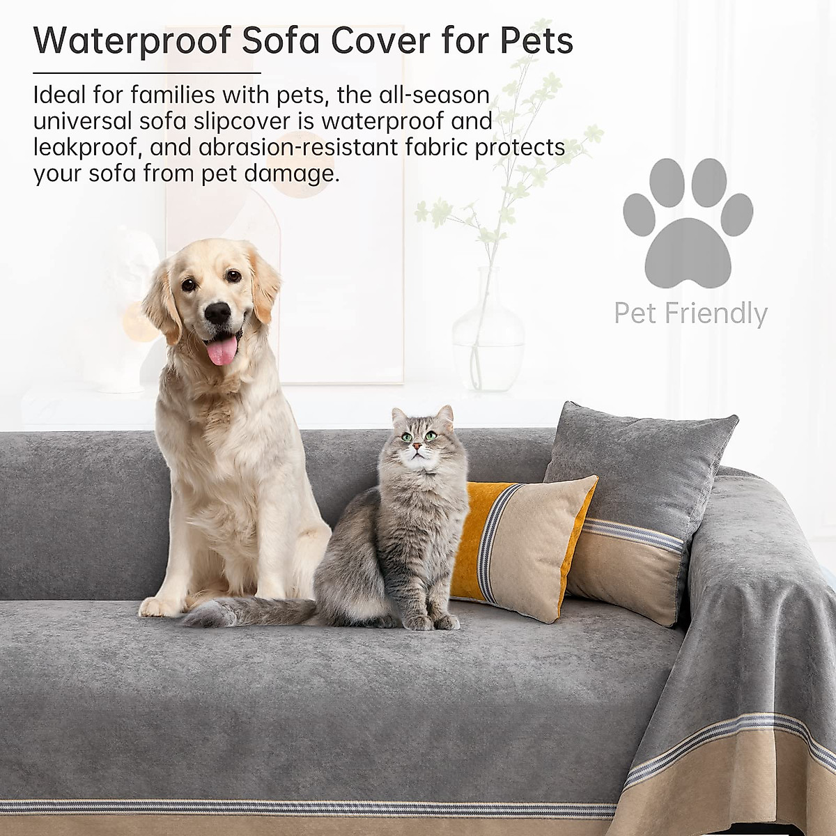 Osunnus 100% Waterproof Sofa Cover for Pets Dogs Non-Slip Leakproof Couch Cover Anti Cat Scratch Slipcover for 2-3 Cushion Sectional L Shaped Sofa Furniture Protector, Gray 79" x 118"
