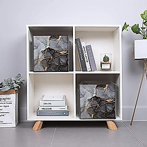 DamTma Luxury Black Marble Collapsible Storage Bins Classic Black White Fabric Storage Cubes with Handles Basket Storage Organizer for Shelves Closet Bedroom Living Room 10.6 in