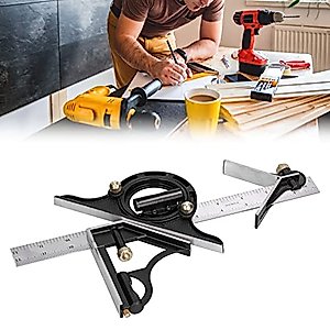 LAJS Stainless Steel T Square Ruler, Adjustable Sliding Combination Square Ruler & Protractor Level Measure Measuring Tool, Combination Square Set, Combo Square Ruler for Woodworking